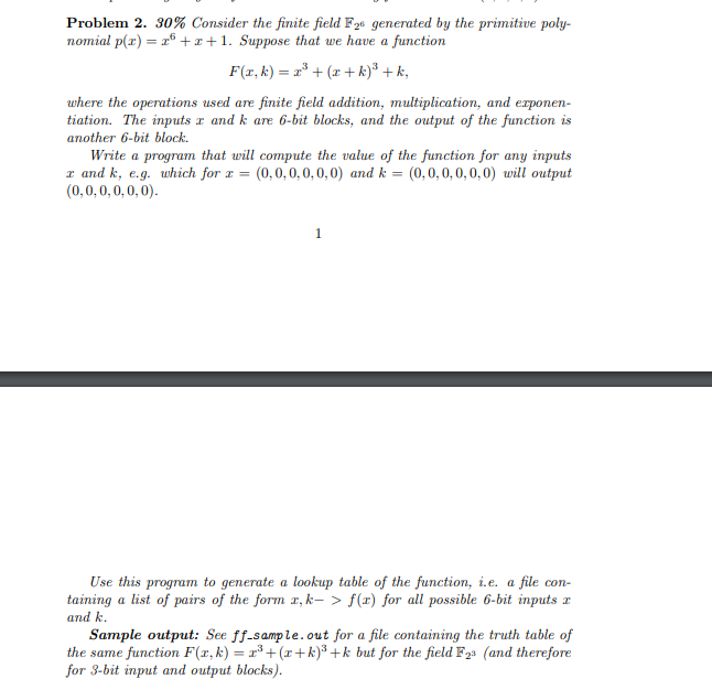 Solved Problem 2. 30% Consider the finite field F26 | Chegg.com