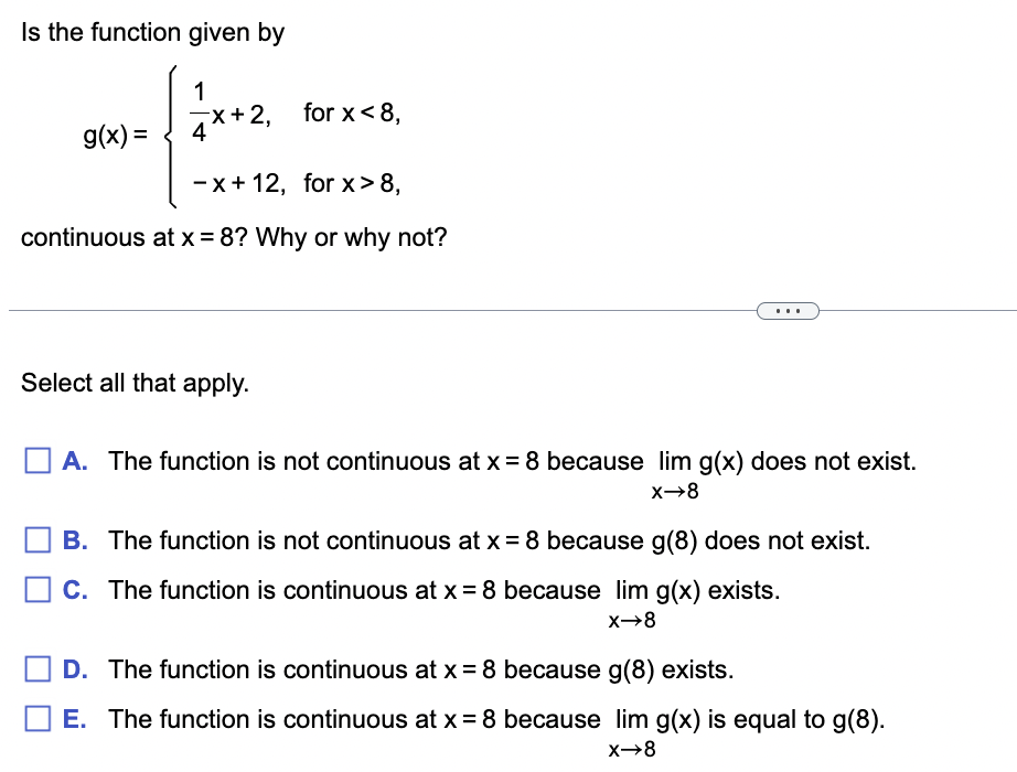 Solved Is the function given by g(x)={41x+2,−x+12, for x