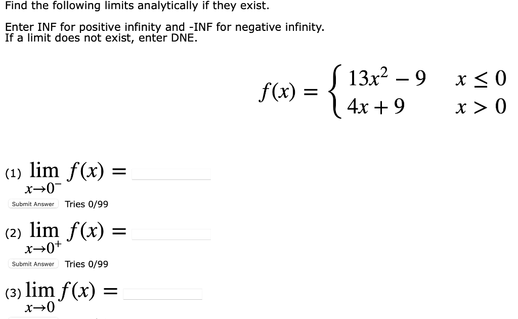 Solved Find the following limits analytically if they exist. | Chegg.com