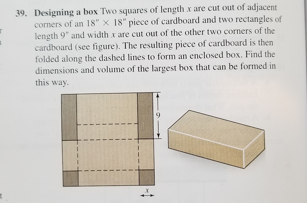 Solved x are cut out of adjacent 39. Designing a box Two | Chegg.com