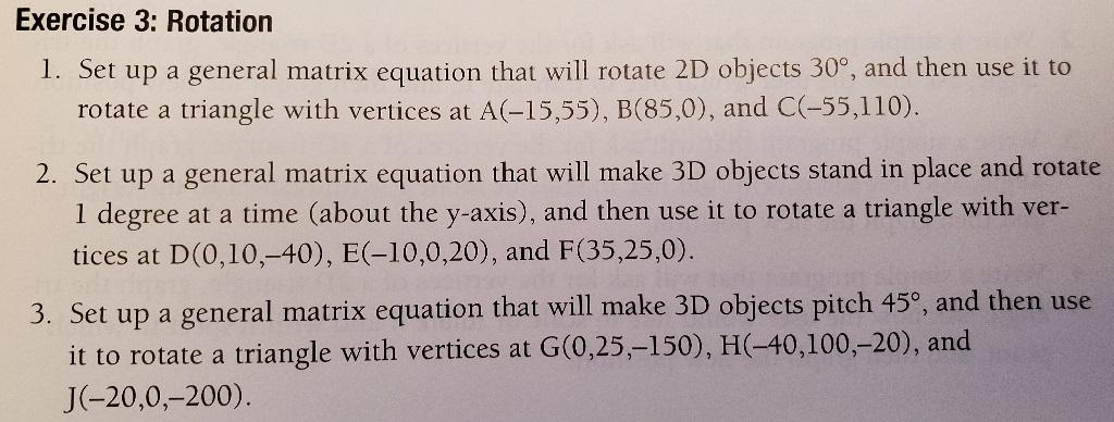 Solved Exercise 3: Rotation 1. Set up a general matrix | Chegg.com