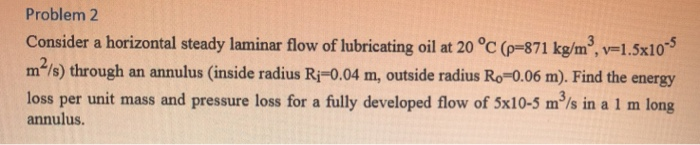 Solved Problem 2 Consider a horizontal steady laminar flow | Chegg.com