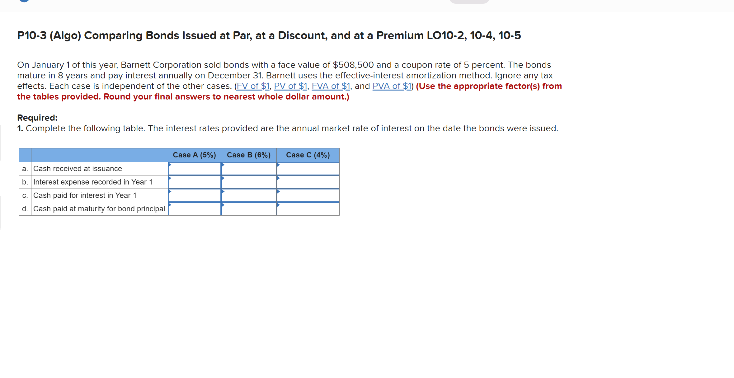 P10-3 (Algo) Comparing Bonds Issued at Par, at a | Chegg.com