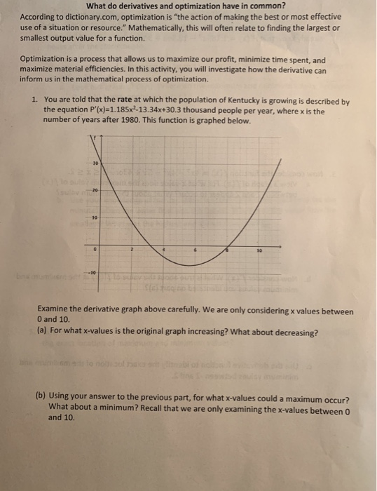 Solved What do derivatives and optimization have in common? | Chegg.com