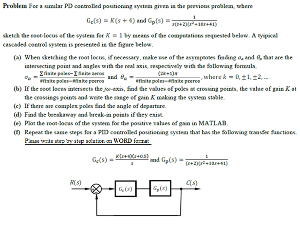 Solved Problem For a similar PD controlled positioning | Chegg.com