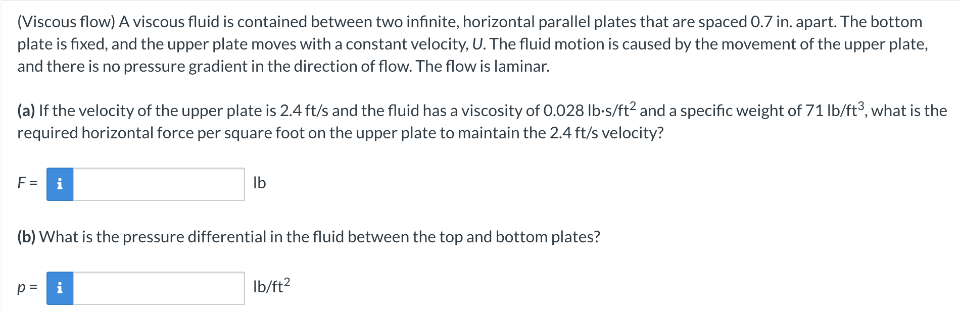 Solved (Viscous flow) A viscous fluid is contained between | Chegg.com