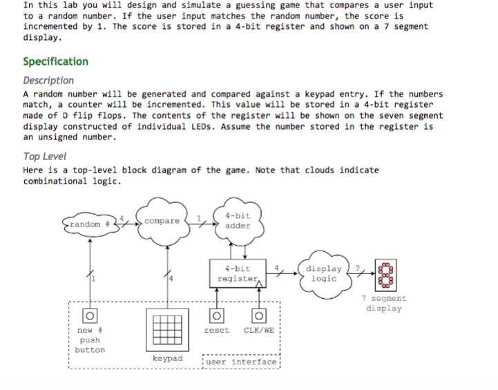 In this lab you will design and simulate a guessing | Chegg.com