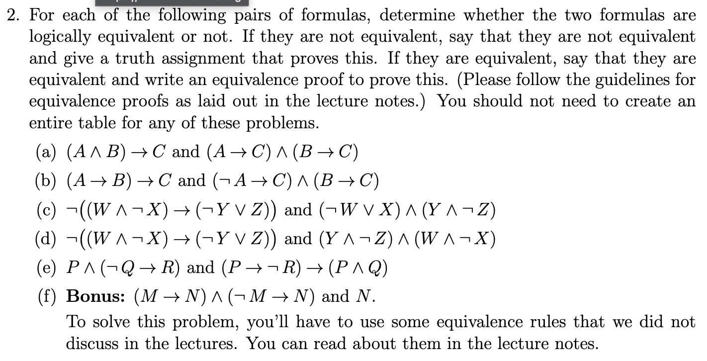 Solved 2. For each of the following pairs of formulas, | Chegg.com