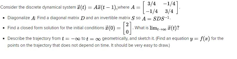Solved Consider the discrete dynamical system ï(t) -Ai(t | Chegg.com
