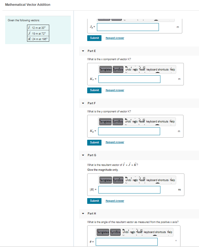 Solved Mathematical Vector Addition Given the following | Chegg.com