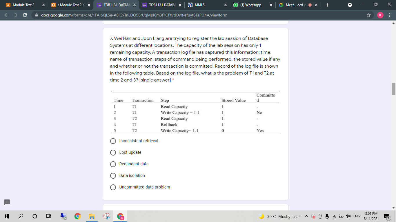 Solved : Module Test 2 Module Test 2 X X E TDB1131 DATABA X | Chegg.com
