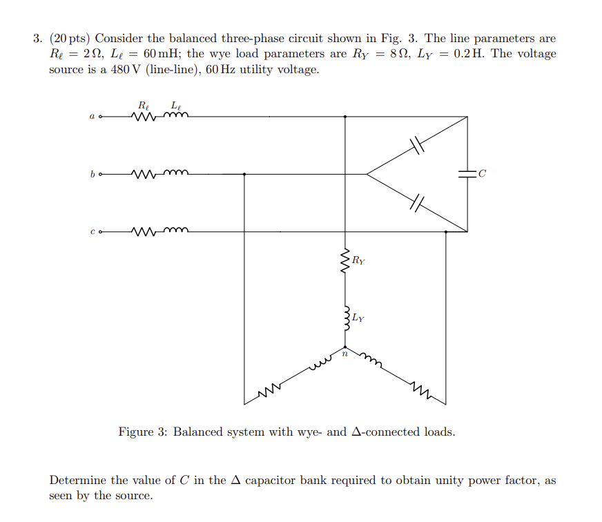 Solved 3. (20 pts) Consider the balanced three-phase circuit | Chegg.com