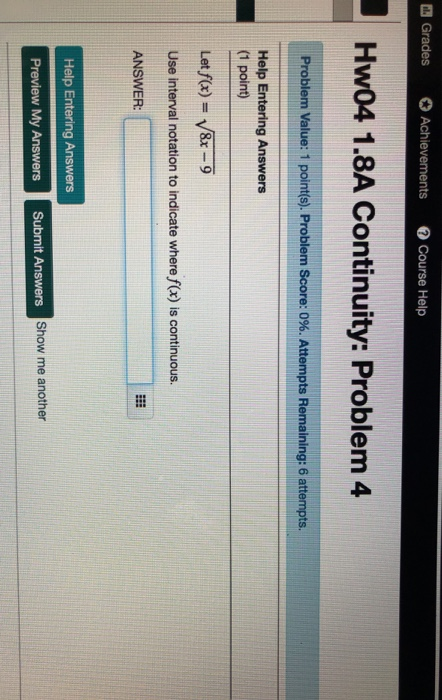 Solved a GradesAchievements Course Help Hw04 1.8A | Chegg.com