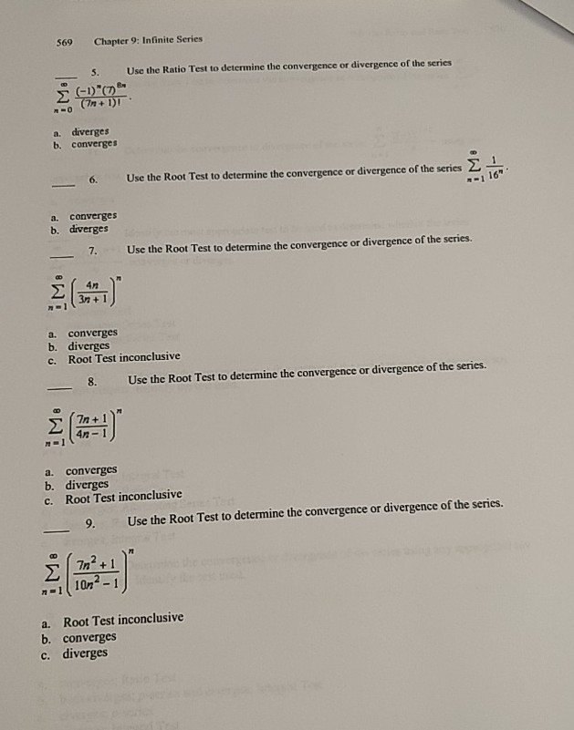 Solved 569 Chapter 9: Infinite Series Use the Ratio Test to | Chegg.com