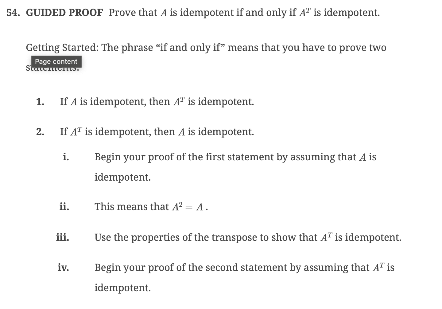 Solved GUIDED PROOF Prove that A ﻿is idempotent if and only | Chegg.com