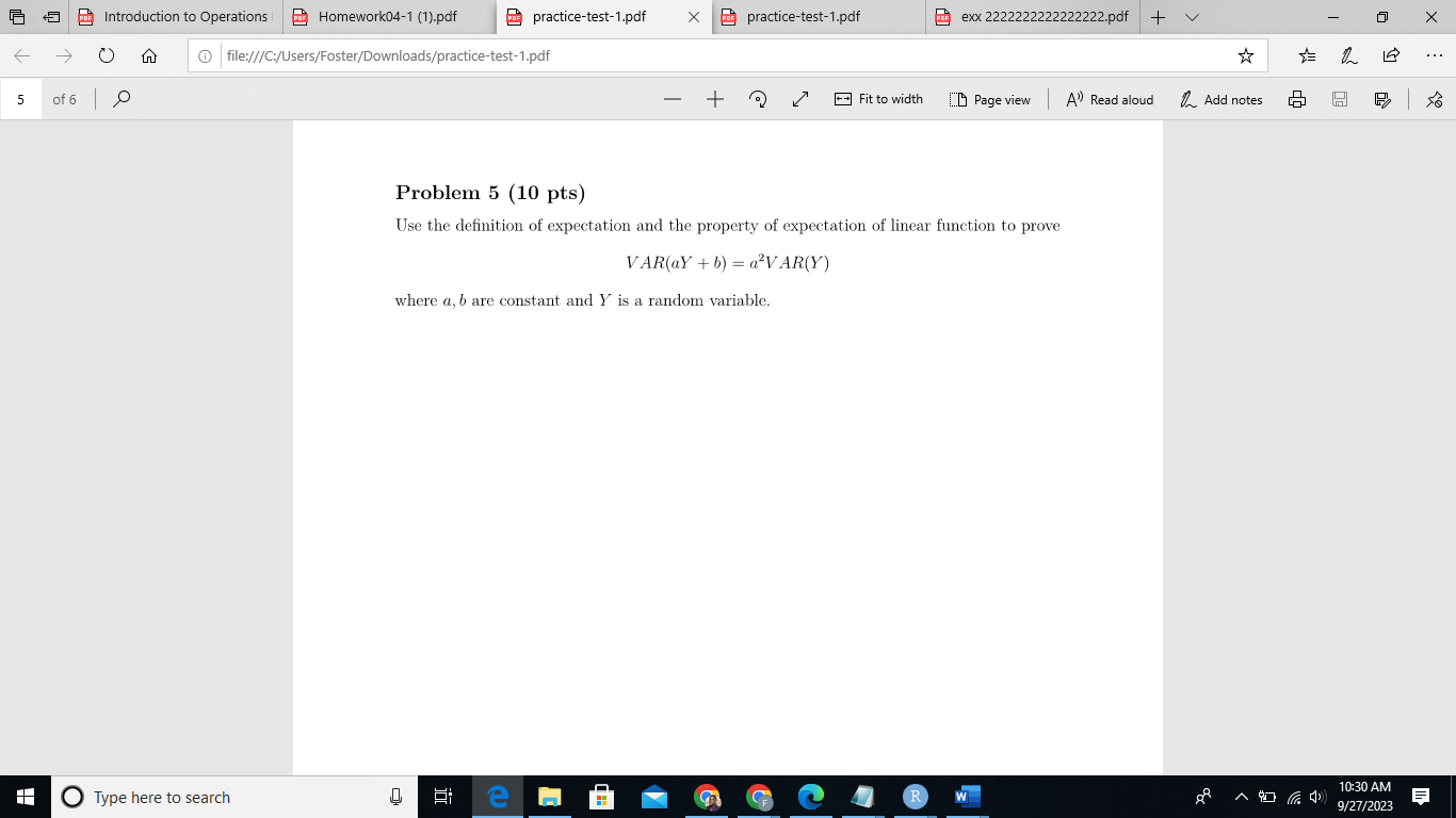 Solved Problem 5 10 Pts Use The Definition Of Expectation