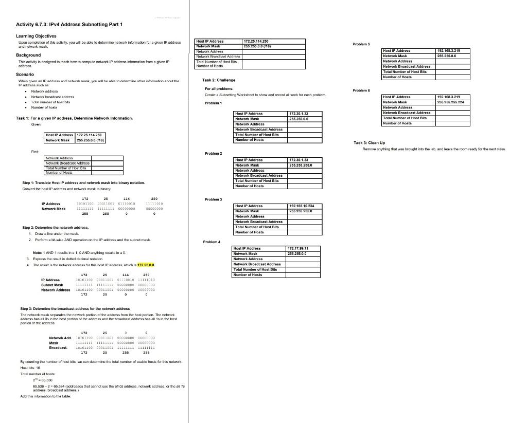 Activity 6 7 3 Ipv4 Address Subnetting Part 1