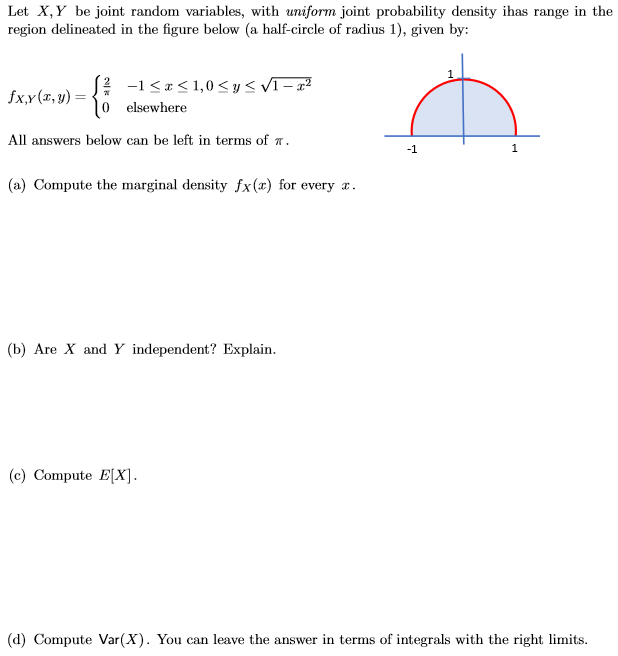 Solved Let X,Y be joint random variables, with uniform joint | Chegg.com