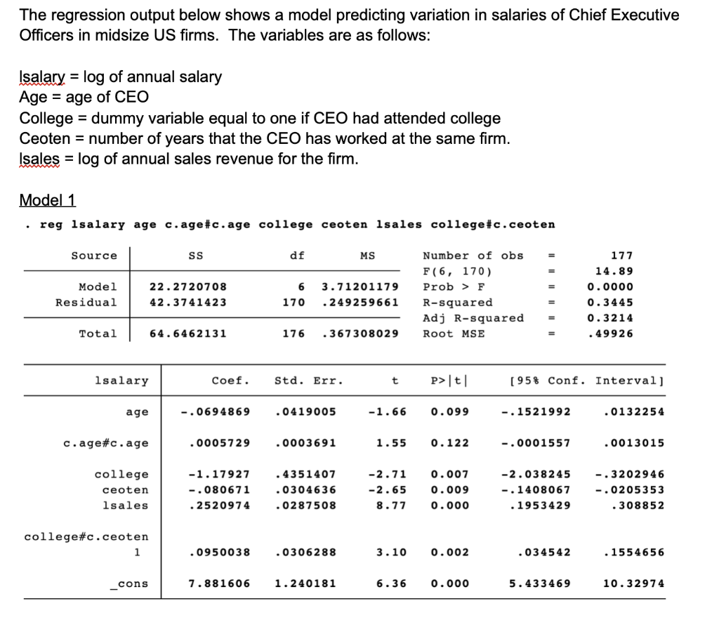 Solved The Regression Output Below Shows A Model Predicting 6529