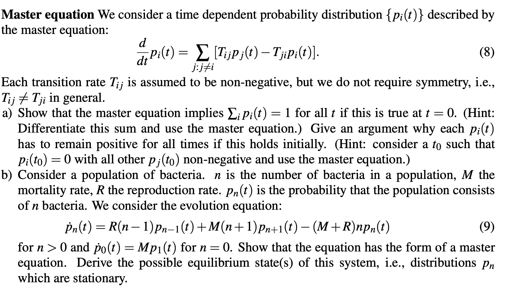 Solved a = = = Master equation We consider a time dependent | Chegg.com