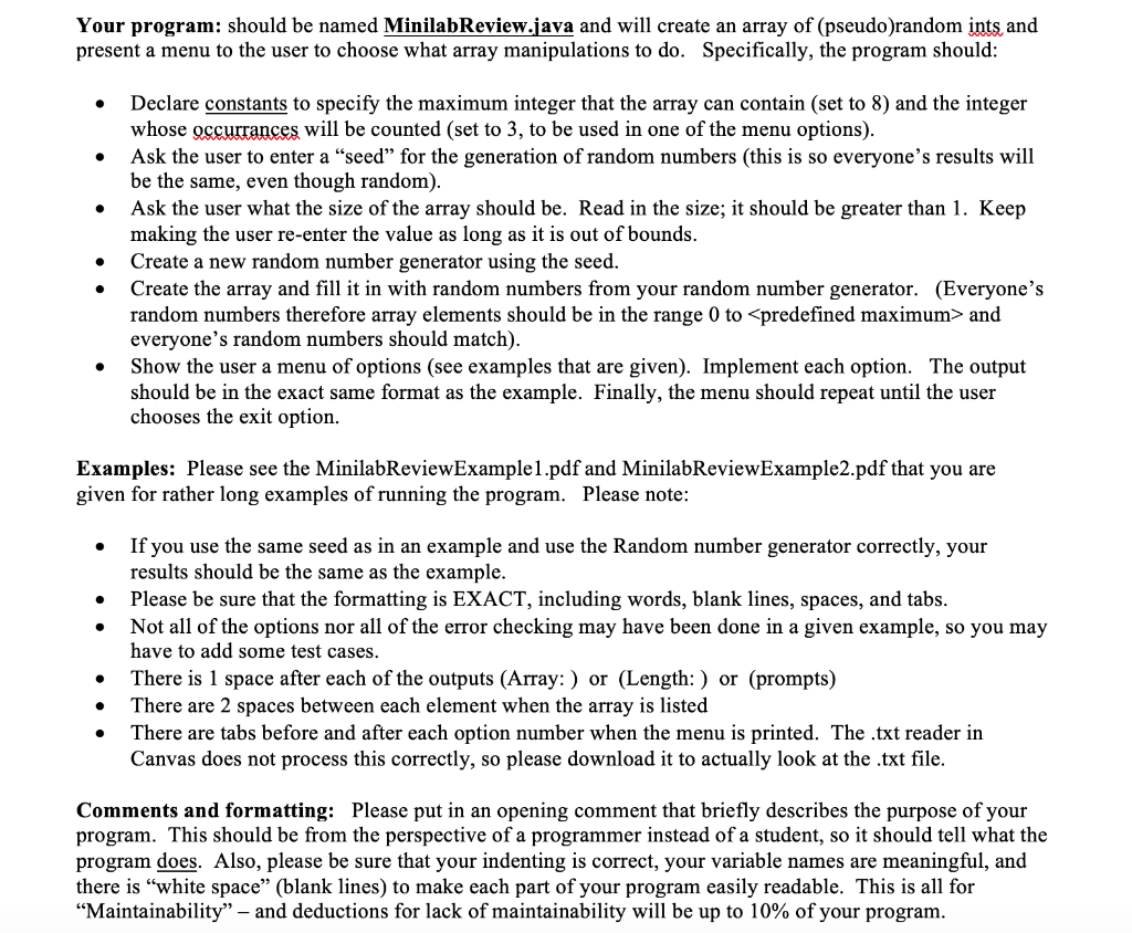 array programs in java with output