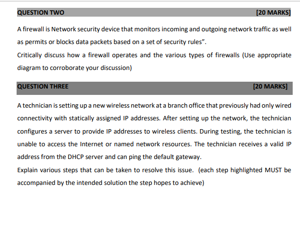 Solved QUESTION TWO [20 MARKS] A firewall is Network | Chegg.com