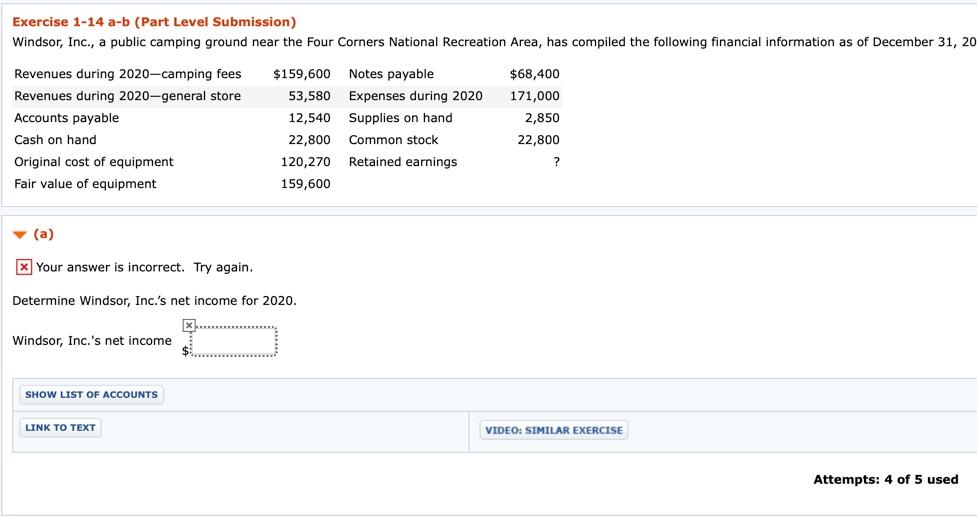 Solved Exercise 1-14 a-b (Part Level Submission) Windsor, | Chegg.com