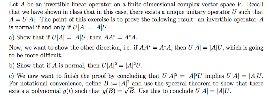 Solved Let A be an invertible linear operator on a | Chegg.com