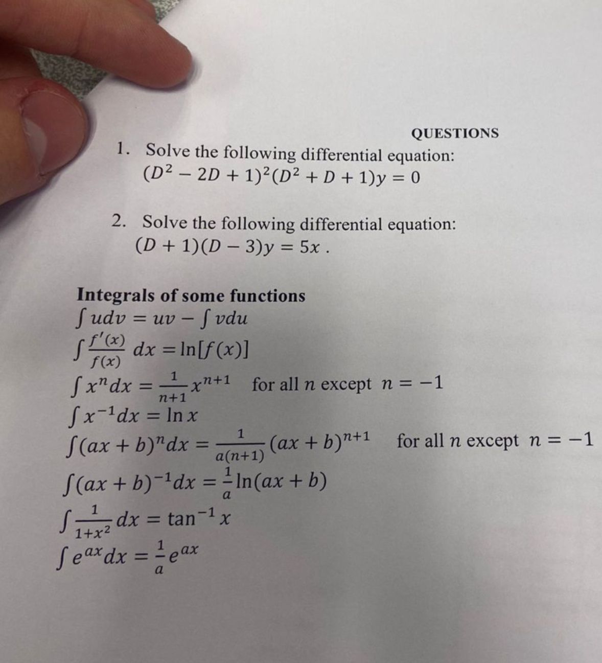 Solved QUESTIONSSolve the following differential | Chegg.com