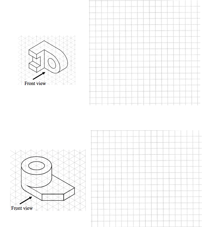Solved Using the square grid, create three-view sketches of | Chegg.com