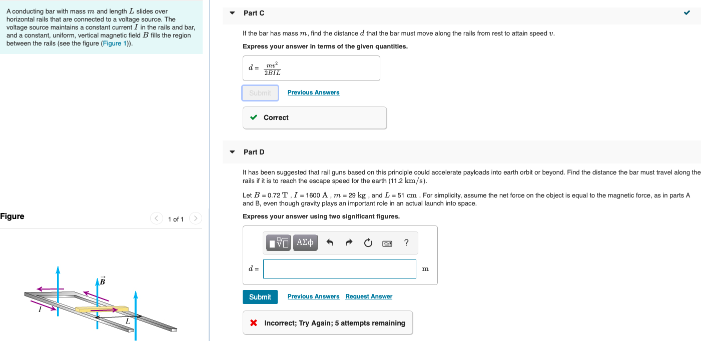 Solved Part C > A conducting bar with mass m and length L | Chegg.com