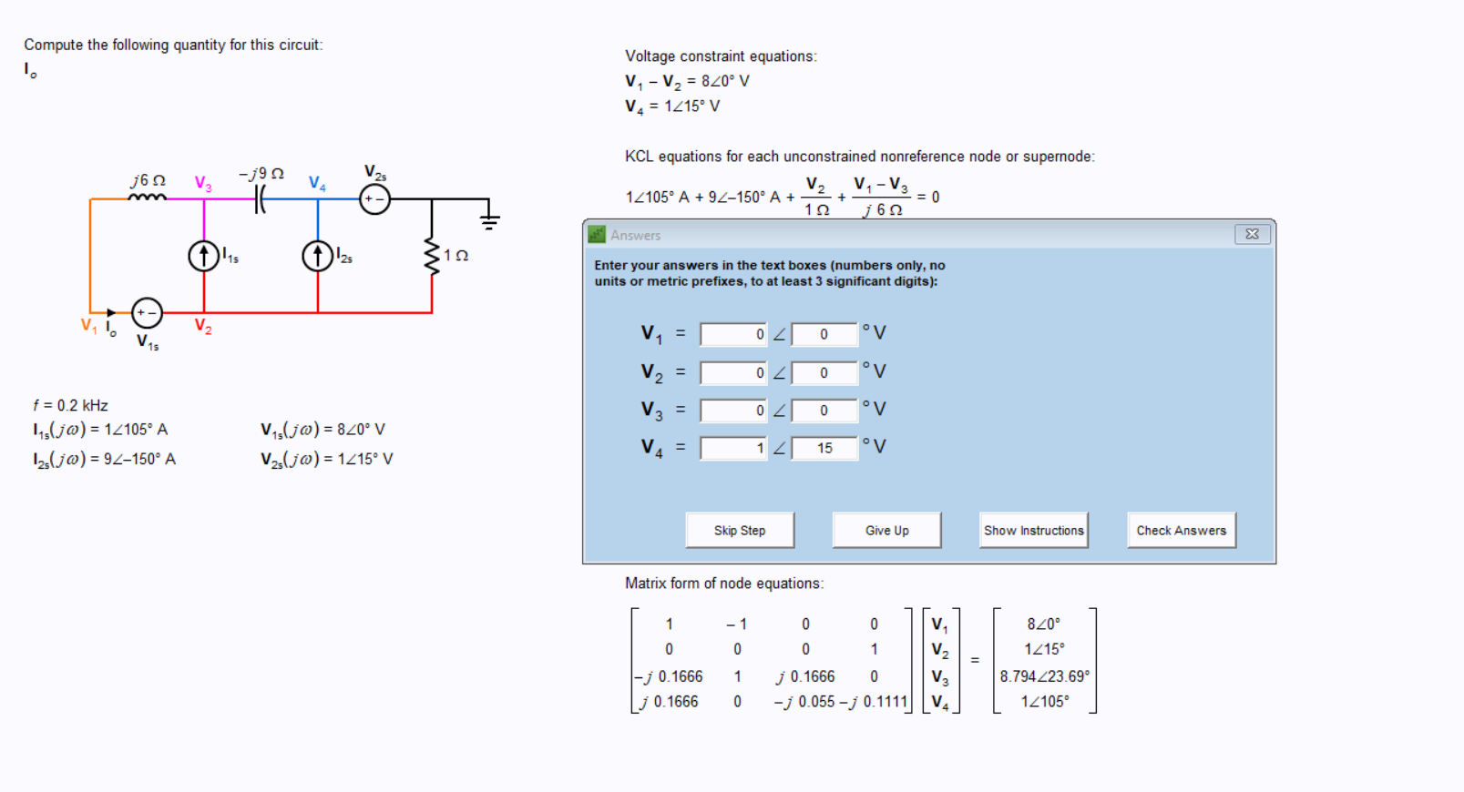 Solved I need help solving this matrix to find the voltages | Chegg.com