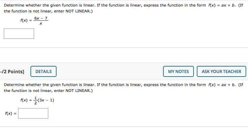 Solved Determine whether the given function is linear. If | Chegg.com