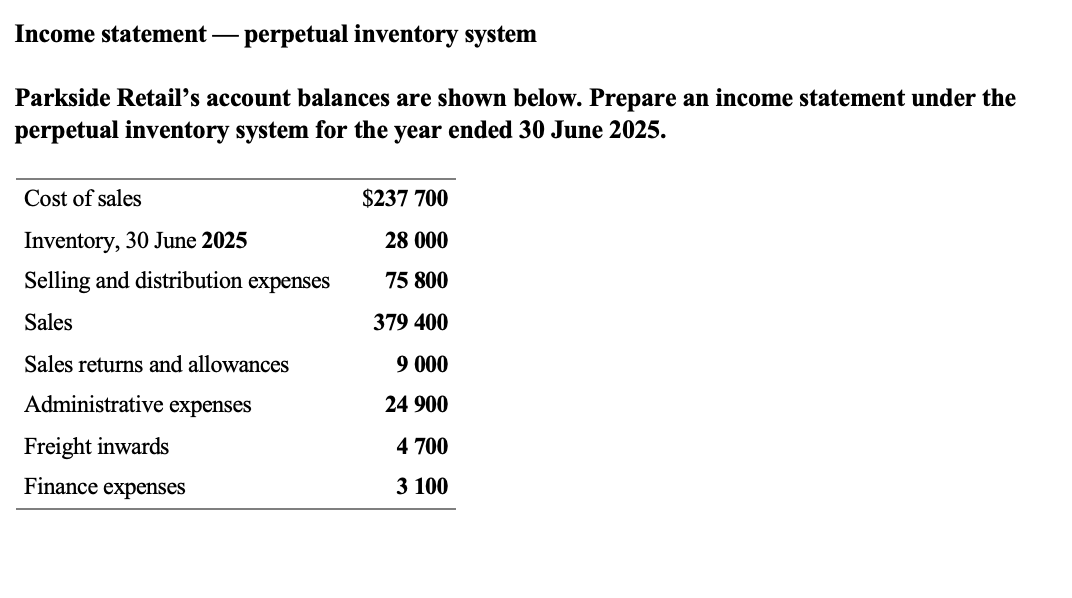 Solved Income statement - ﻿perpetual inventory system | Chegg.com