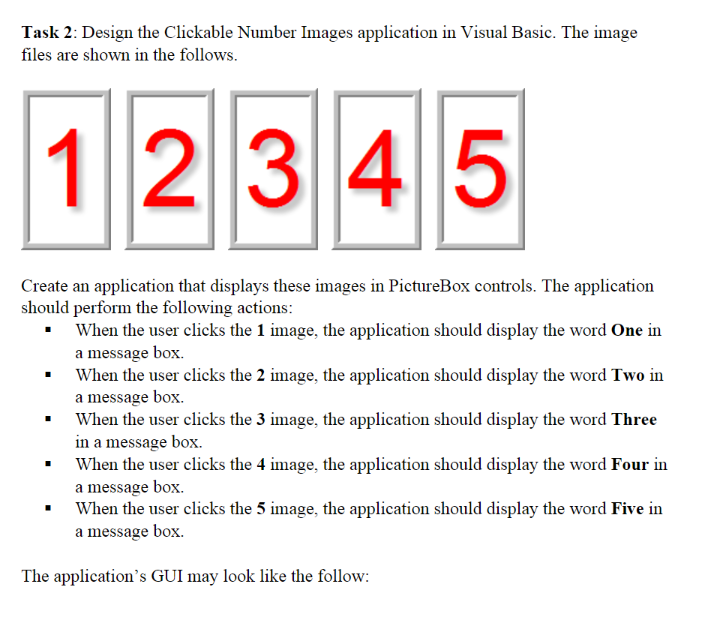Solved Task 2: Design the Clickable Number Images | Chegg.com