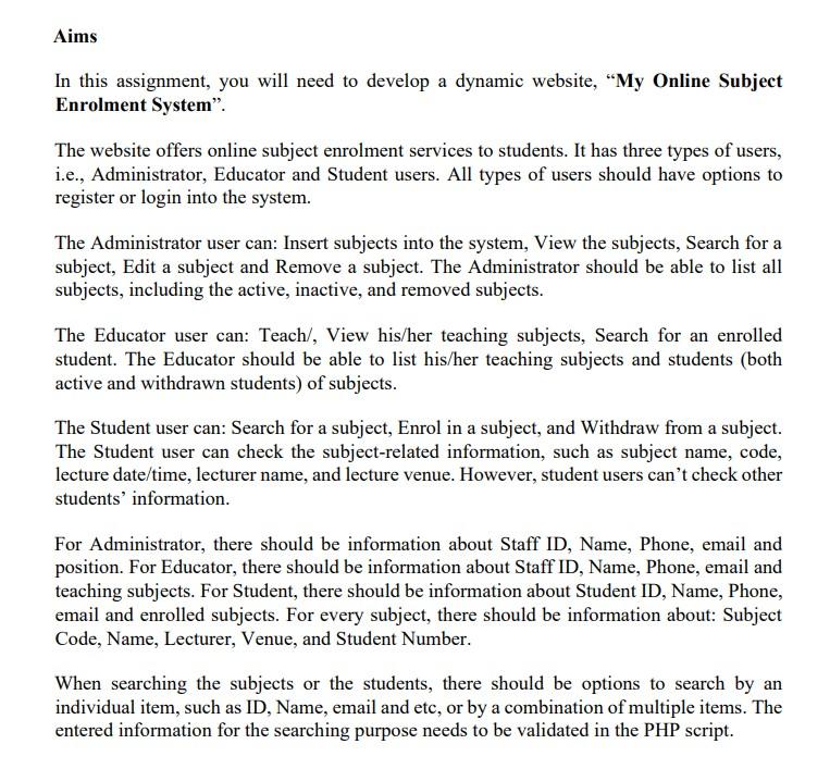 Solved Aims In this assignment, you will need to develop a | Chegg.com