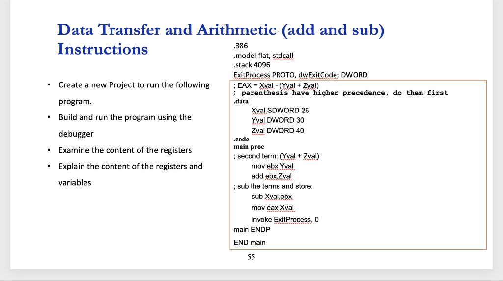 Data Transfer and Arithmetic (add and sub) | Chegg.com