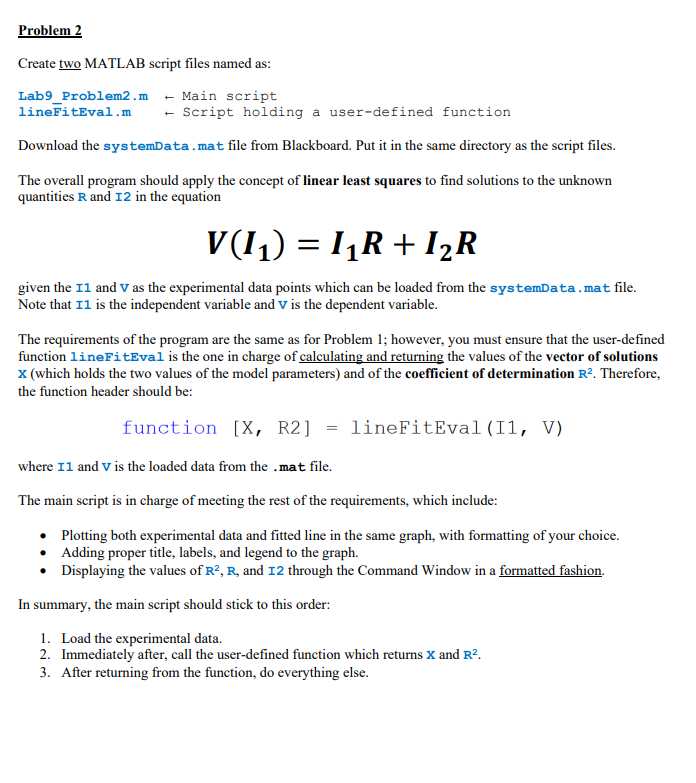 Problem 2 Create two MATLAB script files named as: | Chegg.com