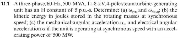 Solved I.1 A three-phase, 60-Hz, 500-MVA, 11.8-kV, 4-pole | Chegg.com