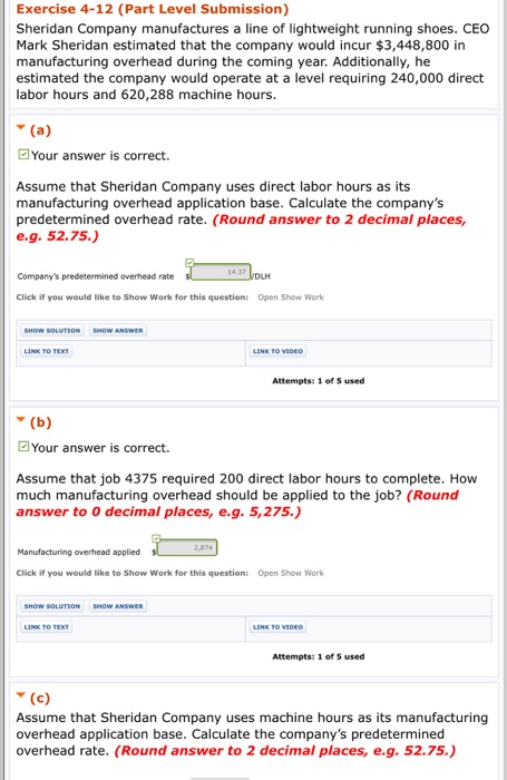 Solved Exercise 4-12 (Part Level Submission) Sheridan | Chegg.com