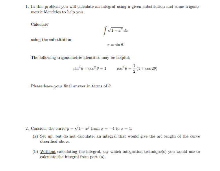 Solved 1. In this problem you will calculate an integral | Chegg.com