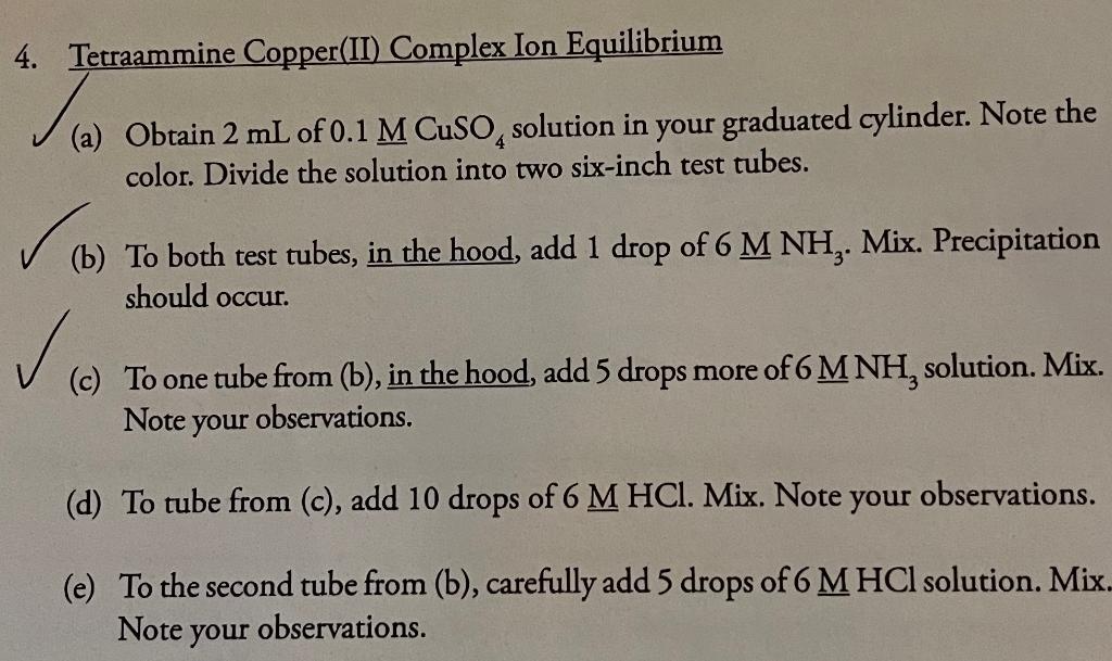 Solved PART 4: Tetraammine Copper(II) Complex lon | Chegg.com