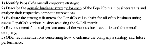 Solved 1) Identify PepsiCo's overall corporate strategy 2) | Chegg.com