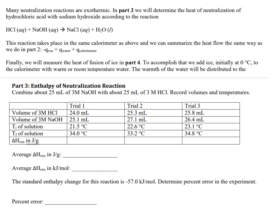 Solved Many neutralization reactions are exothermic. In part | Chegg.com
