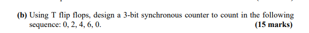 Solved (b) Using T flip flops, design a 3-bit synchronous | Chegg.com