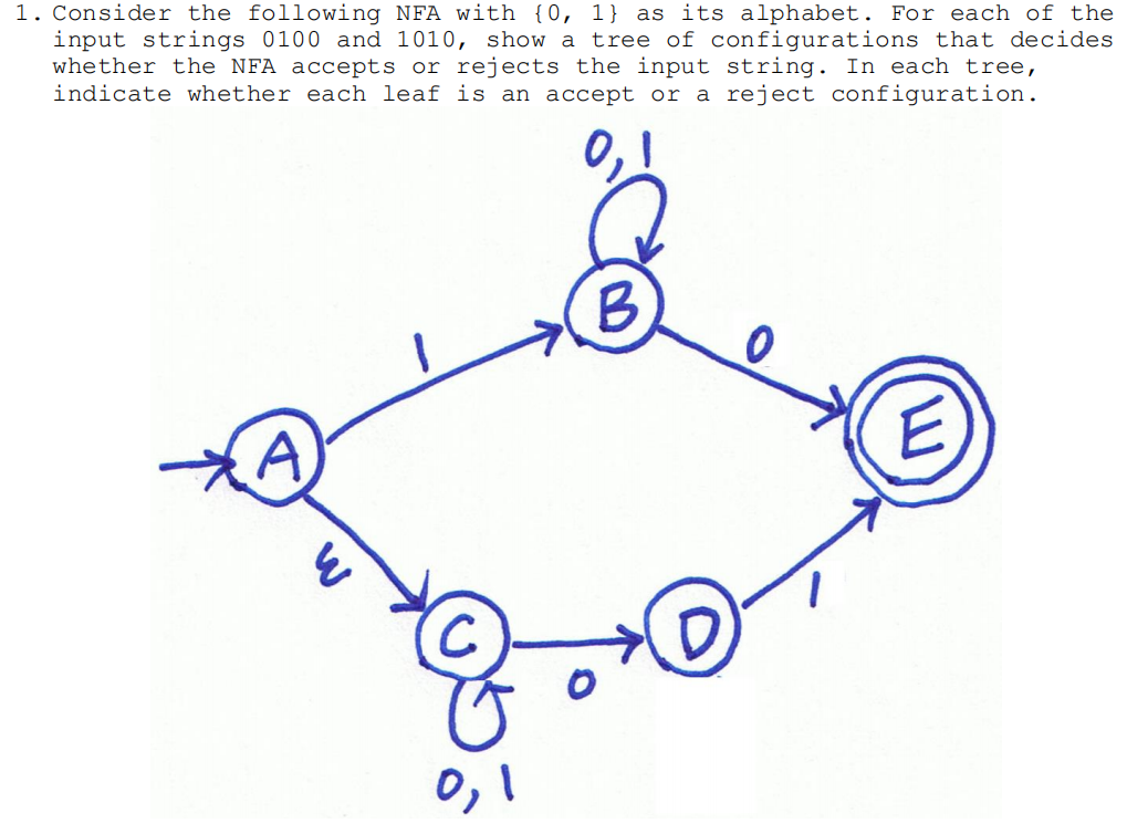 Solved 1. Consider the following NFA with {0, 1} as its | Chegg.com