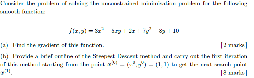 Solved Consider the problem of solving the unconstrained | Chegg.com