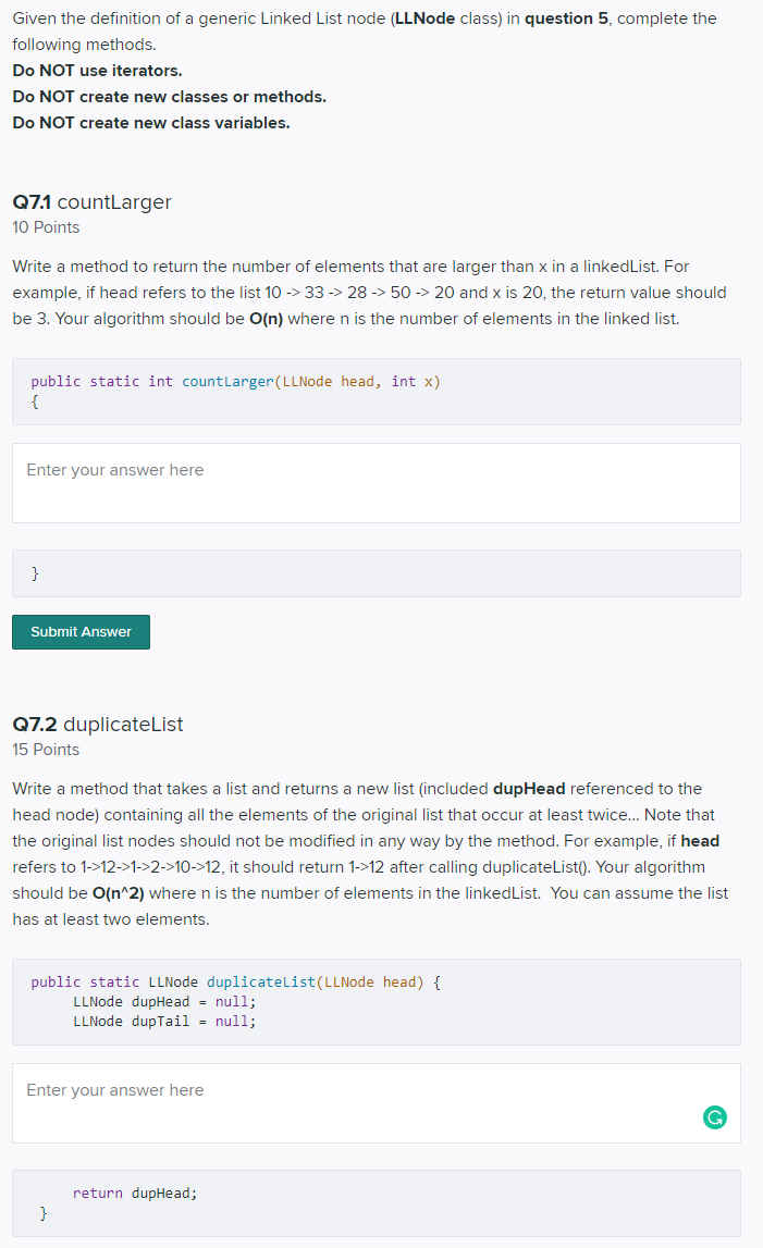 Solved Q5 given code Correction, you can create a new class | Chegg.com