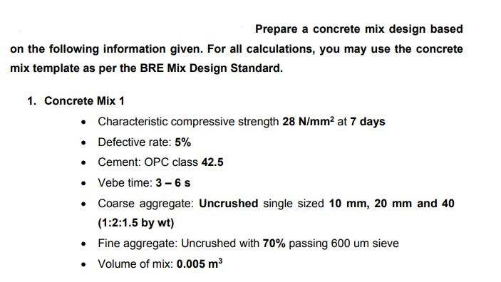 Solved Prepare a concrete mix design based on the following | Chegg.com