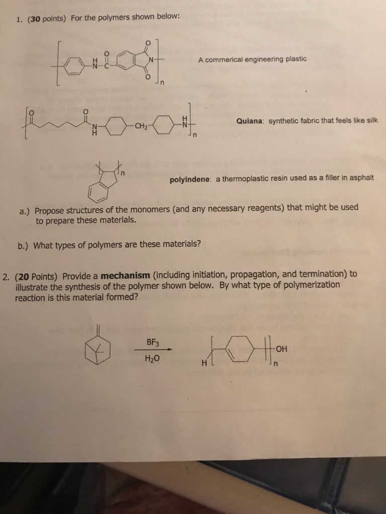 Solved 1. (30 points) For the polymers shown below: A | Chegg.com